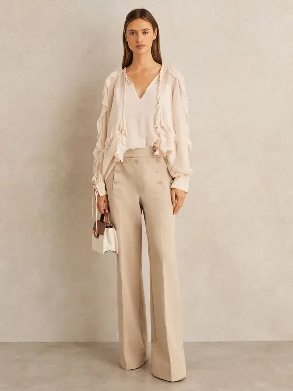REISS Petite Sidney Button-detail Wide-leg Trousers