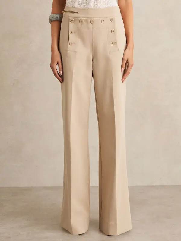 REISS Petite Sidney Button-detail Wide-leg Trousers
