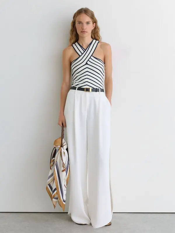 REISS White & Navy Striped Cross-strap Knitted Vest