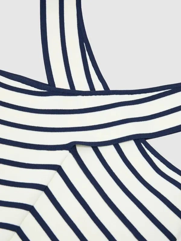 REISS White & Navy Striped Cross-strap Knitted Vest