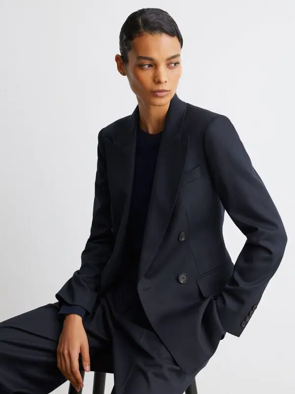 REISS Petite Wool-blend Double-breasted Blazer - Navy