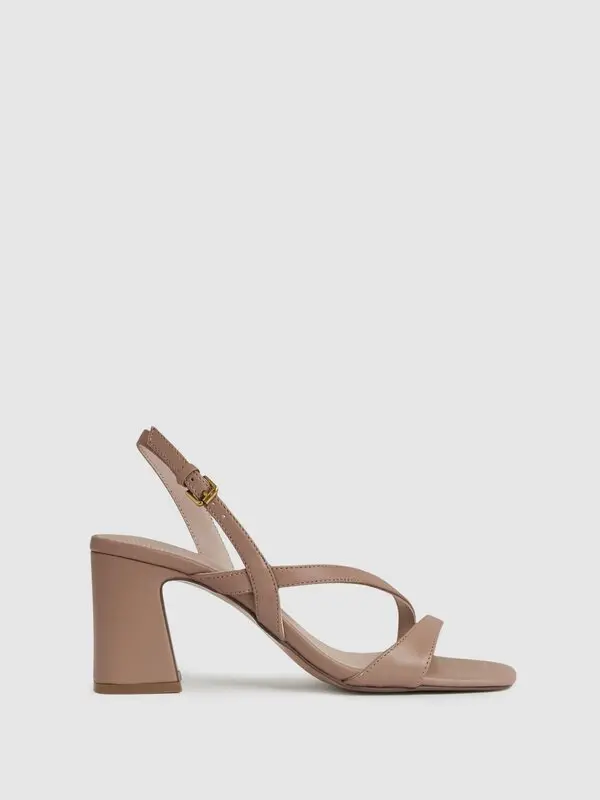 REISS Alice Strappy Leather Block Heel Sandals - Brown