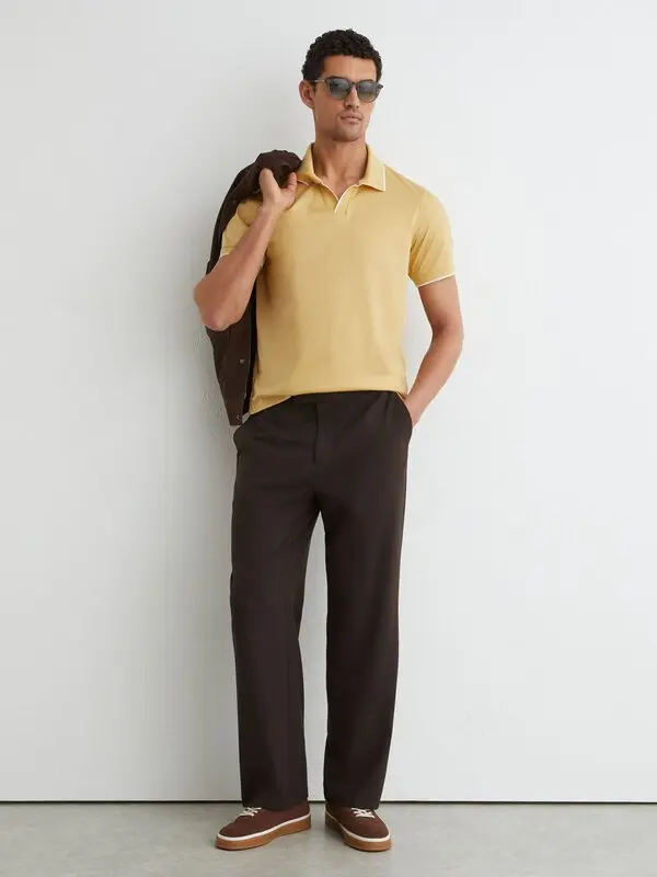 REISS Air-water Cotton Tipped Polo Shirt - Yellow