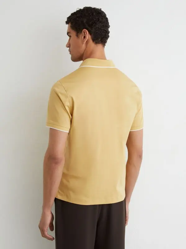 REISS Air-water Cotton Tipped Polo Shirt - Yellow