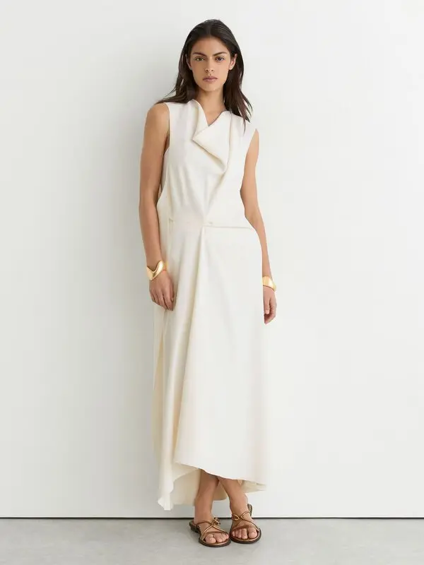 REISS Drape-detail Sleeveless Midi Dress - Ivory