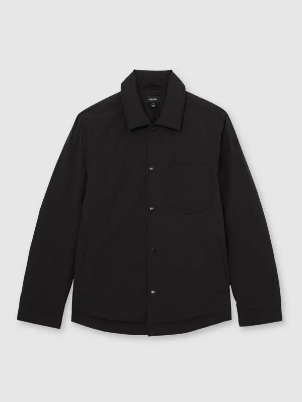 REISS Quilted Press-stud Overshirt - Black