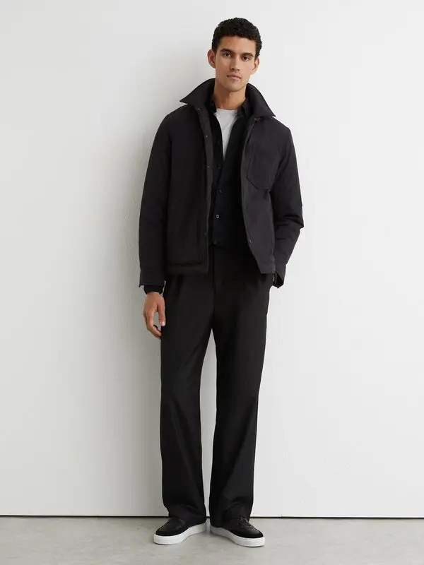 REISS Quilted Press-stud Overshirt - Black