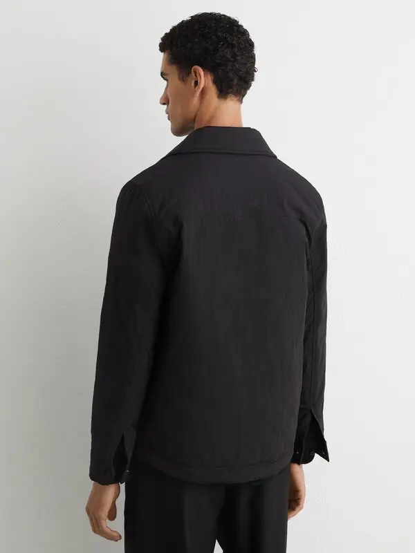 REISS Quilted Press-stud Overshirt - Black