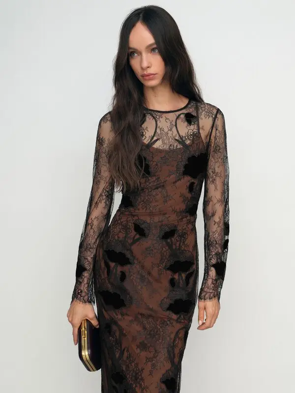 REISS Lace Overlay Midi Dress