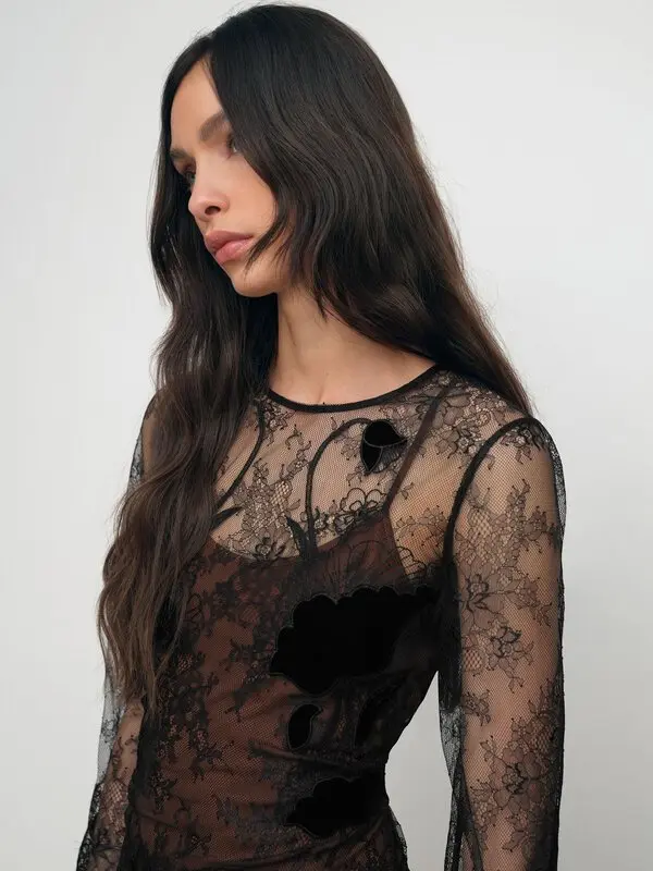 REISS Lace Overlay Midi Dress