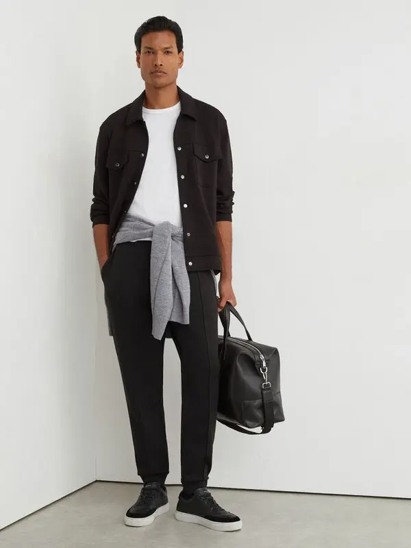 REISS Premium Interlock Cuffed Joggers - Black