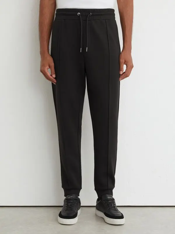 REISS Premium Interlock Cuffed Joggers - Black