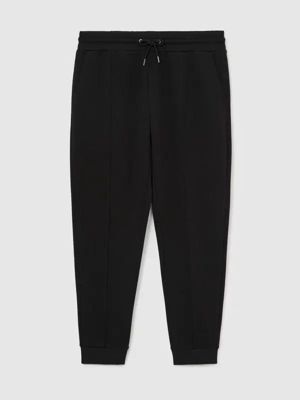 REISS Sueded Interlock Jersey Cuffed Joggers - Black