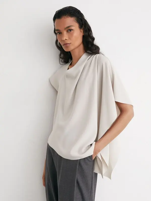 REISS Asymmetric Draped-sleeve Top