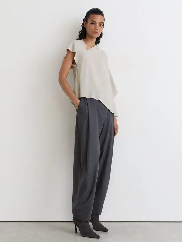 REISS Asymmetric Draped-sleeve Top