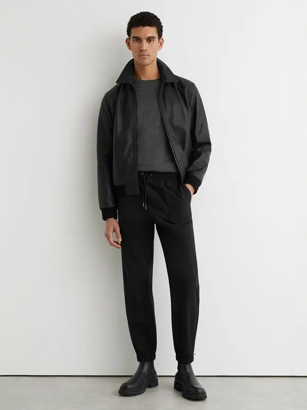 REISS Technical Cuffed Drawstring Trousers - Black