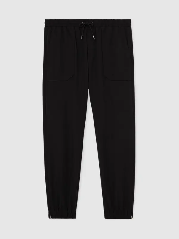 REISS Technical Cuffed Drawstring Trousers - Black