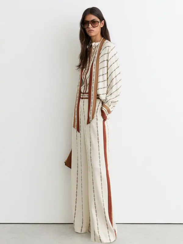 REISS Petite Chain-print Wide-leg Trousers