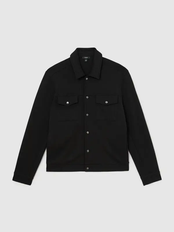 REISS Premium Interlock Twin-pocket Overshirt - Black