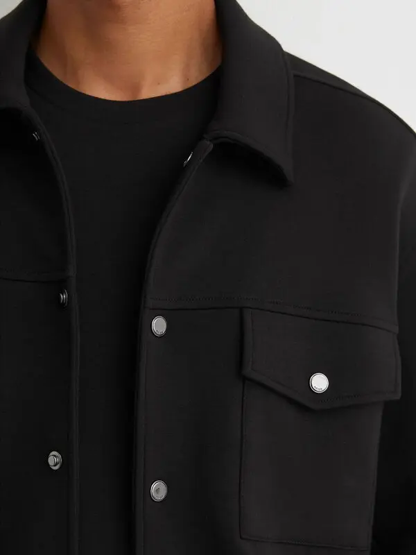 REISS Premium Interlock Twin-pocket Overshirt - Black