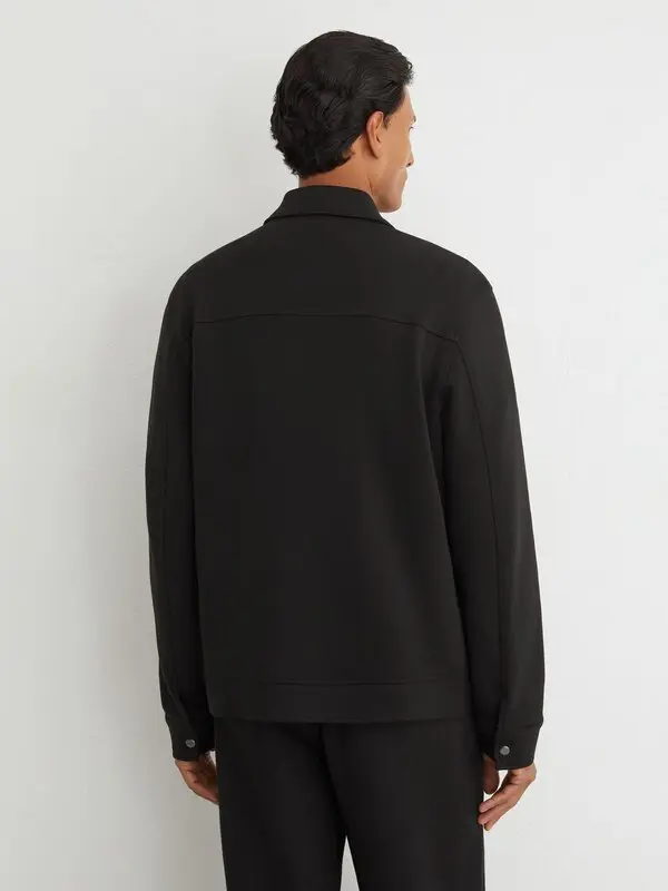 REISS Premium Interlock Twin-pocket Overshirt - Black