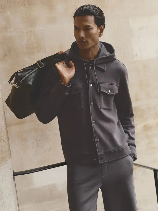 REISS Sueded Interlock Jersey Twin-pocket Overshirt - Charcoal Grey