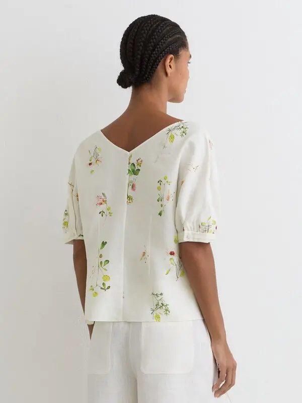 REISS Linen-blend Floral-print Top