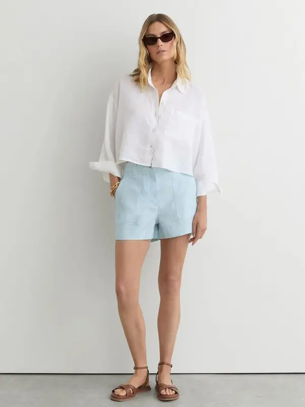REISS Linen Shorts - Light Blue