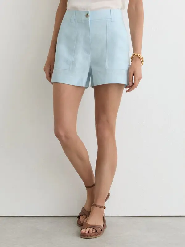 REISS Linen Shorts - Light Blue