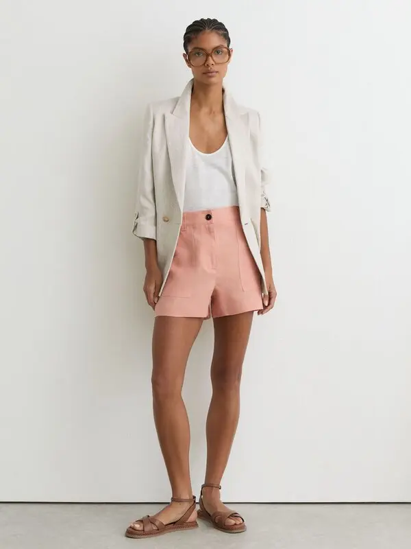 REISS Ashby Linen Shorts - Rose Pink