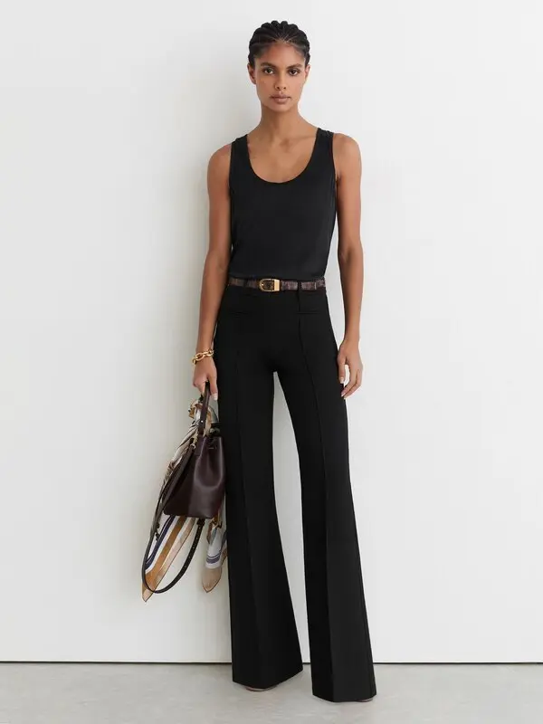REISS Petite High Rise Flared Trousers - Black