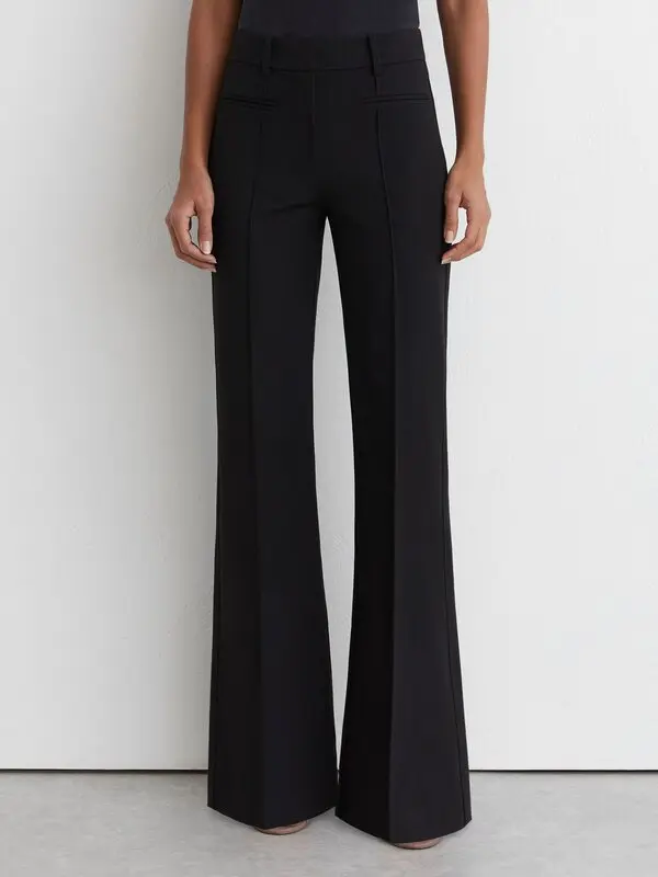 REISS Petite High Rise Flared Trousers - Black