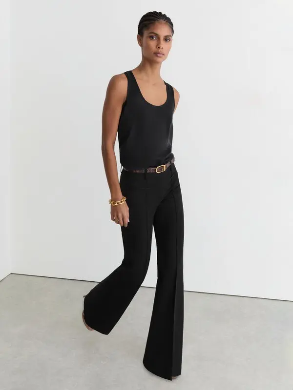REISS Petite High Rise Flared Trousers - Black