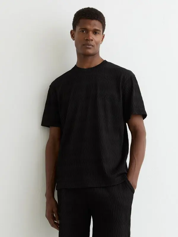 REISS Textured-wave Relaxed-fit T-shirt - Black