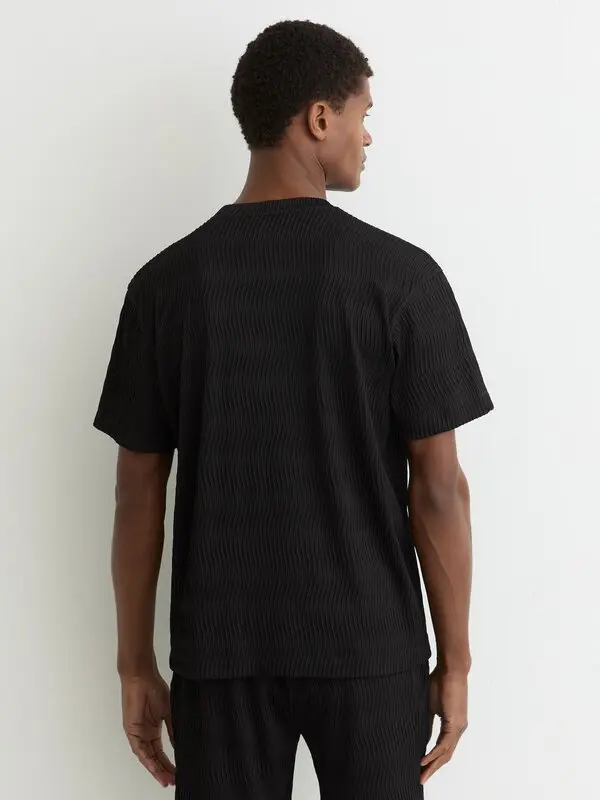 REISS Textured-wave Relaxed-fit T-shirt - Black