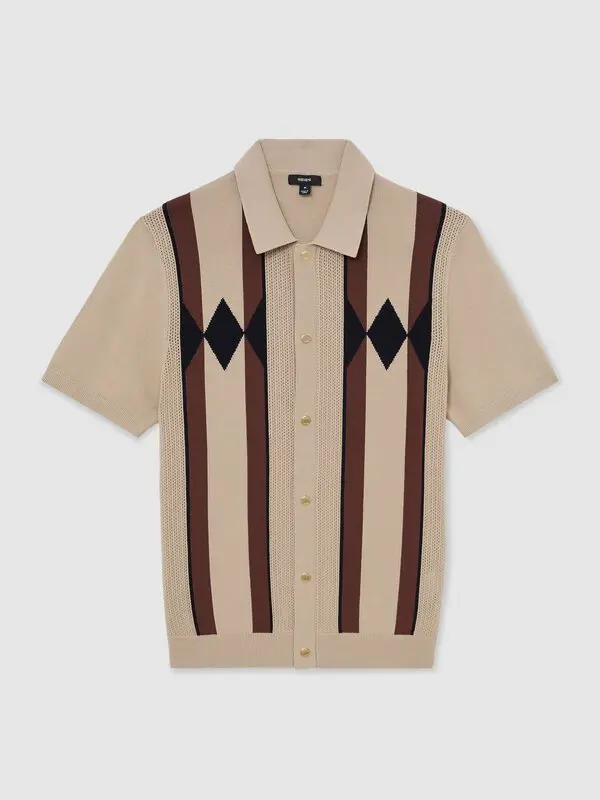 REISS Argyle-knit Press-stud Polo Shirt
