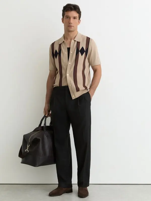 REISS Argyle-knit Press-stud Polo Shirt