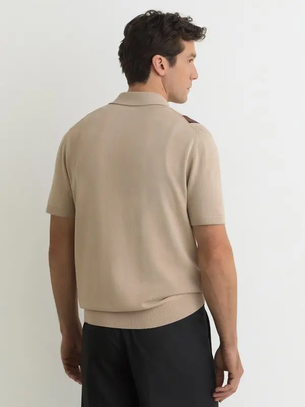 REISS Argyle-knit Press-stud Polo Shirt