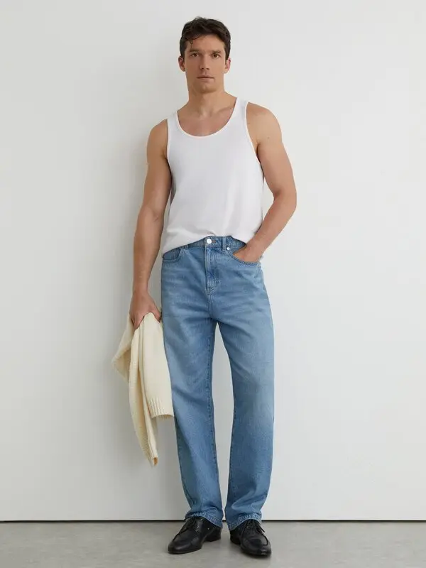 REISS Stretch-cotton Ribbed Vest - White