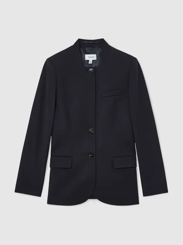 REISS Wool-blend Collarless Blazer - Navy