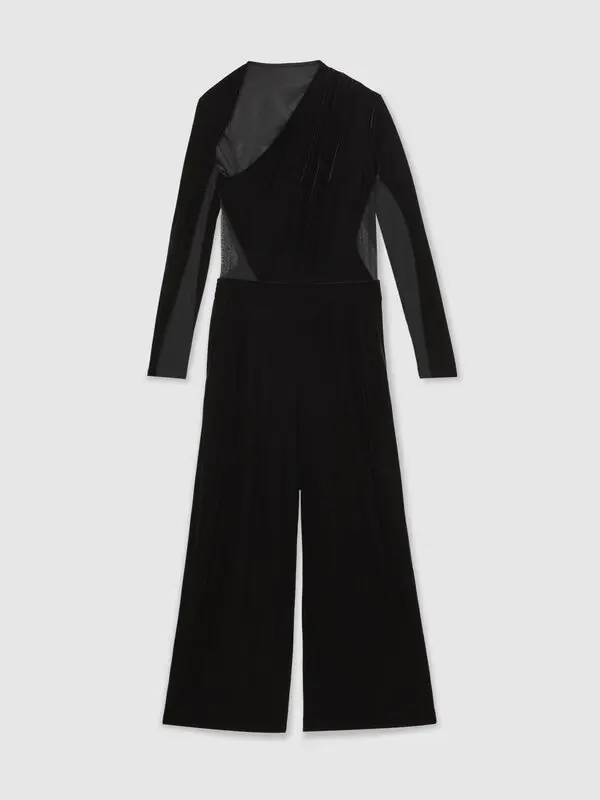 REISS Velvet Sheer-panel Wide-leg Jumpsuit