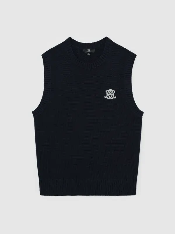 REISS Monogram Embroidered Relaxed Knit Vest