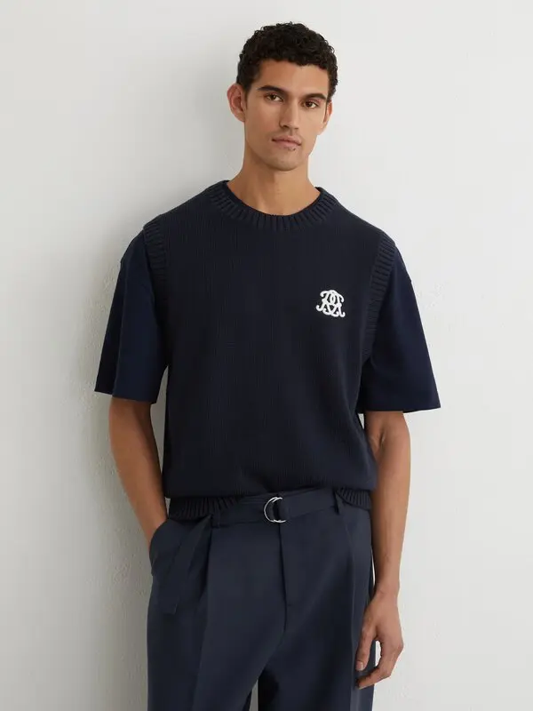 REISS Monogram Embroidered Relaxed Knit Vest