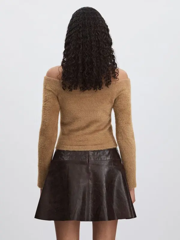 Good American Off-shoulder Plush Knit Top - Brown