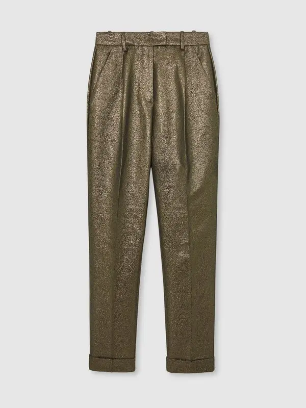 REISS Tapered Metallic Suit Trousers With Cotton - Gold