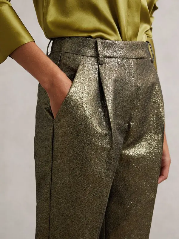 REISS Tapered Metallic Suit Trousers With Cotton - Gold