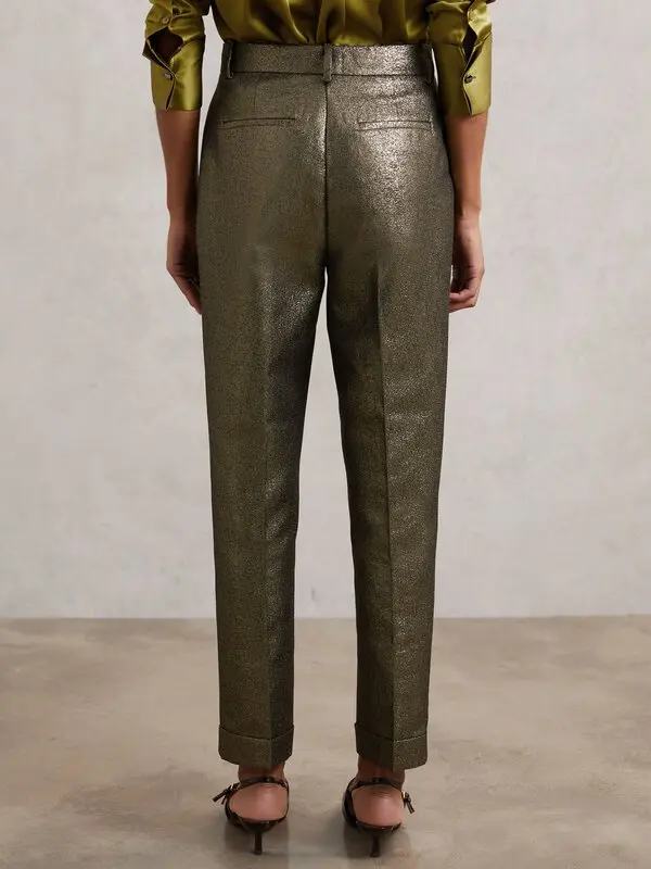 REISS Tapered Metallic Suit Trousers With Cotton - Gold