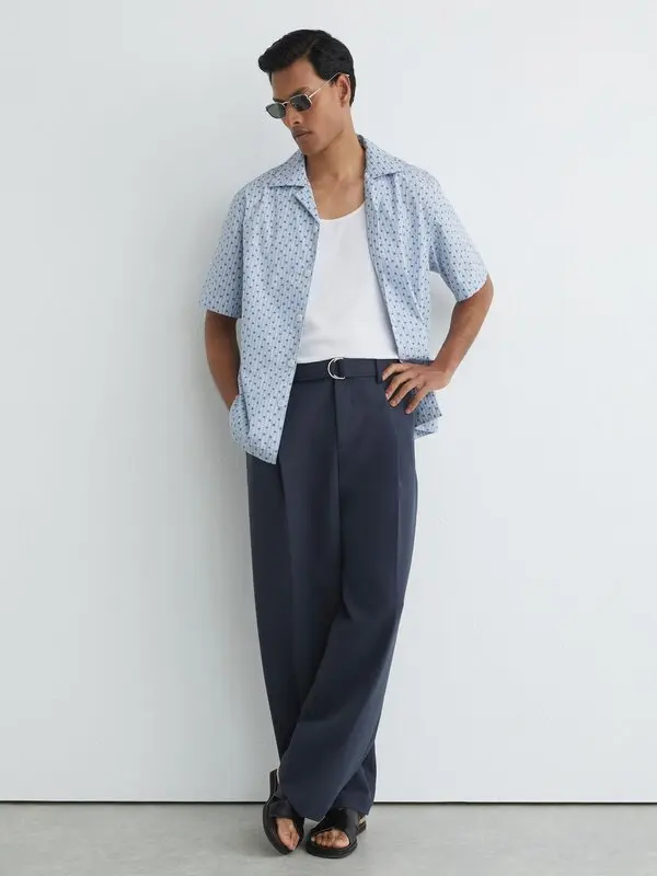 REISS Cotton Medallion-print Cuban-collar Shirt