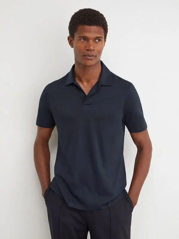 REISS Air-water Cotton Polo Shirt - Navy