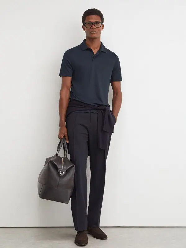 REISS Air-water Cotton Polo Shirt - Navy